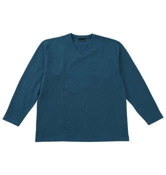 大きいサイズ TETE HOMME ブリスタージャガードVネック長袖Tシャツ 3L 4L 5L 6L ターコイズ ラッピング可 送料無料 即日発送