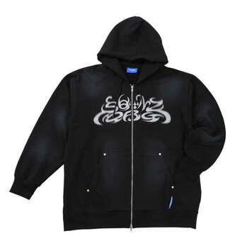 大きいサイズ SEQUENZ パウダースプレーブリーチ加工フルジップパーカー 3L 4L 5L 6L ブラック ラッピング可 送料無料 即日発送