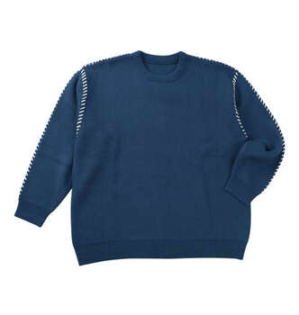 大きいサイズ PLES 7Gダブルジャガードクルーネックセーター 3L 4L 5L 6L ブルーグレー ラッピング可 送料無料 即日発送