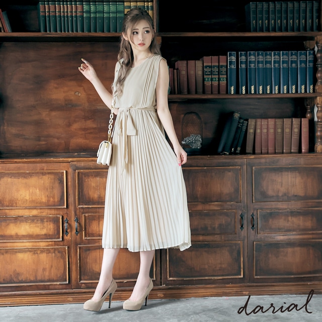 【送料無料】 ドレス darial シフォンプリーツワンピドレス 結婚式 二次会 レディース パーティードレス フォーマル お呼ばれ ワンピース 卒業式 卒園式 入学式 入園式 謝恩会 婚活 オケージョン  ノースリーブ