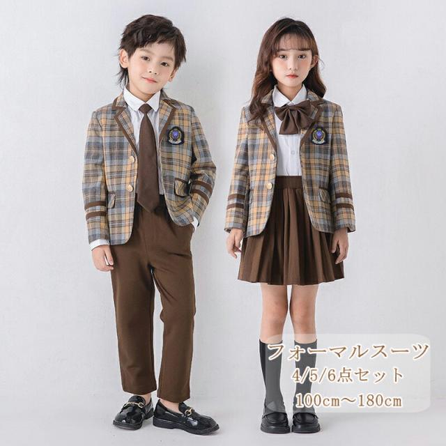 入学式 フォーマルスーツ 女の子 男の子 子供服 制服 4 5 6点セット セットアップ ジャケット スカート パンツ ズボン シャツ キッズ 子供スーツ 長袖 ネクタイ 華やか 入園式 卒業 蝶結び