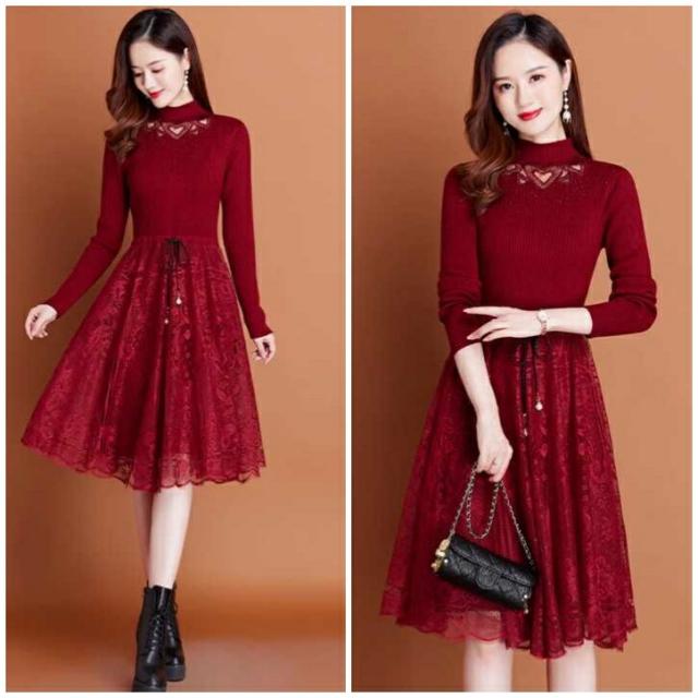 きれいめ レディースファッション 異素材ニットワンピース 小さい