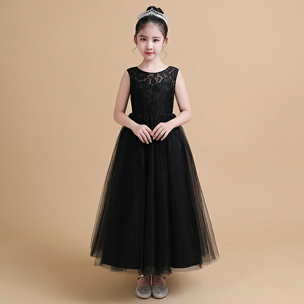 ピアノ発表会 ドレス ファスナー ワンピース ノースリーブ リボン 上品 エレガント 女の子 フォーマル 結婚式 子供 キッズドレス ブラック