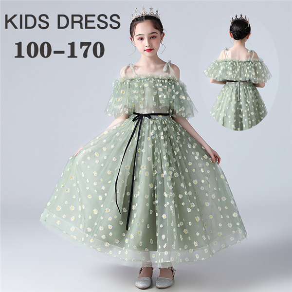 キッズドレス ピアノ 発表会ドレス ロング丈 子供ドレス ワンピース ノースリーブ 結婚式 お姫様 プリンセスライン パーティー