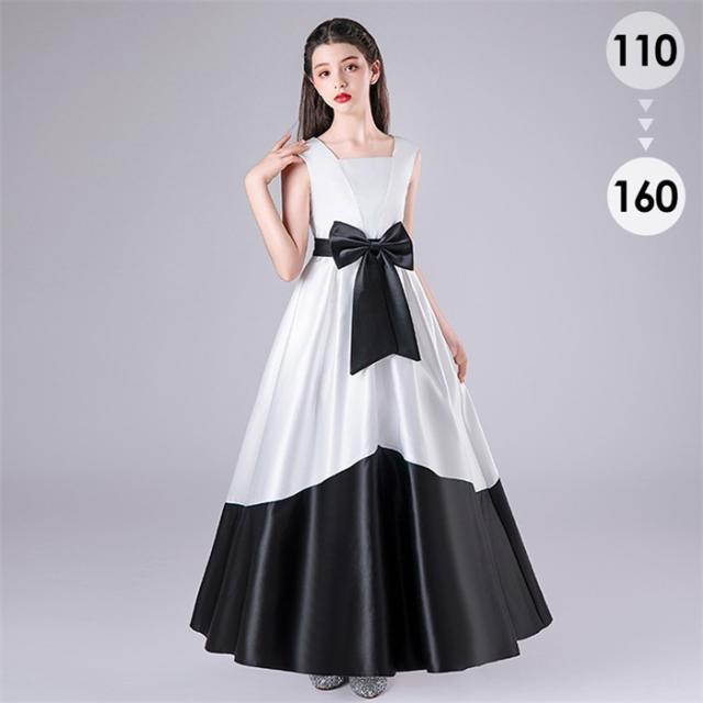 ピアノ発表会 ドレス 子供 女の子 ブラック ホワイト 発表会ドレス ノースリーブ 袖無し 子ども ワンピース
