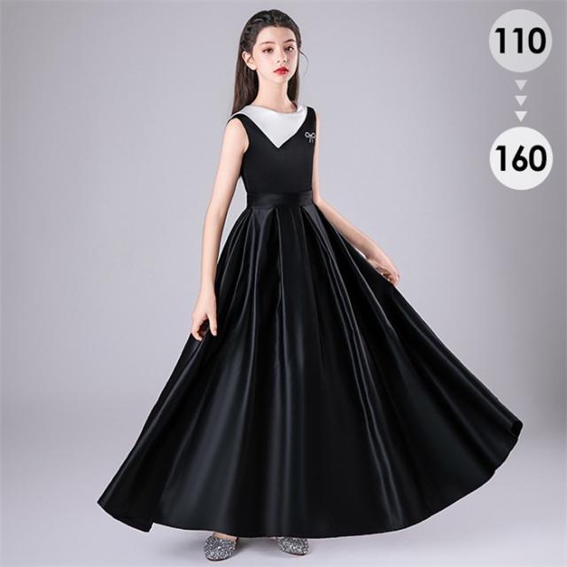 ピアノ発表会 ドレス 子供 女の子 ブラック ホワイト 発表会ドレス ノースリーブ 袖無し 子ども ワンピース