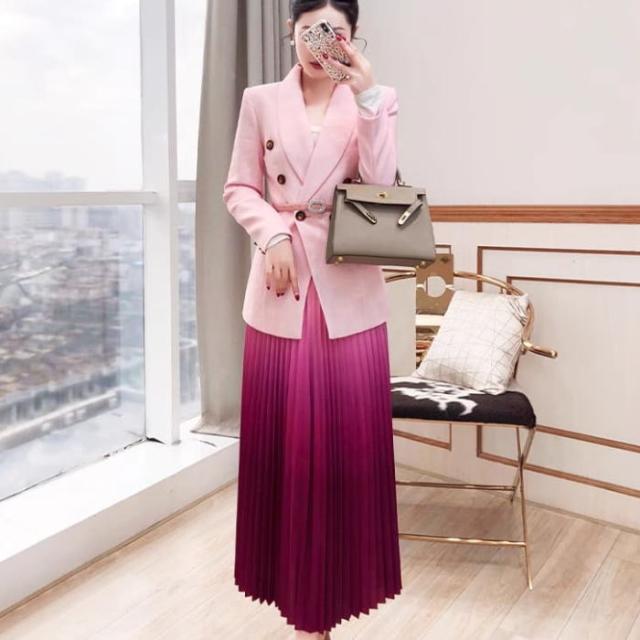 長袖にベルトレディースファッション スーツ セットアップ スカートスーツ