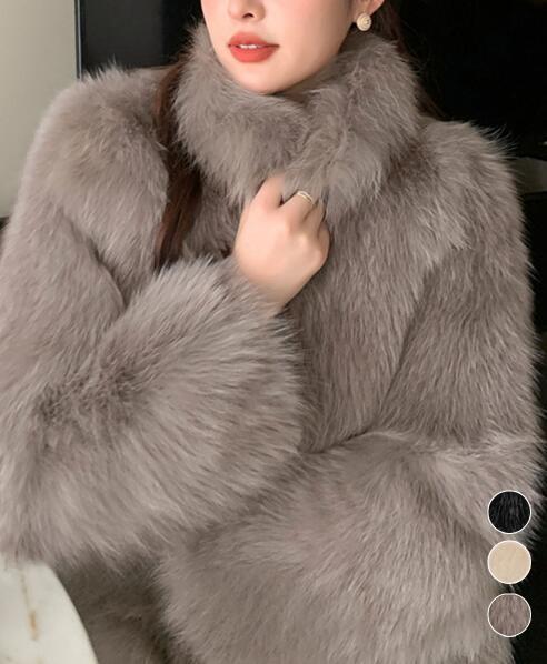 きれいめレディースファッション フェイクファージャケット ファーコート冬 20代 30代 40代 50代 エコファースタンドカラーコート カジュアルスタイル スタンドカラー ショート丈 ブルゾン ふわ