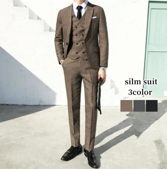 品質良い スリーピース メンズスーツ 3ピーススーツ タキシード 細身 紳士服 フォーマル 結婚式 二次会 オフィス ビジネススーツ セレモニー カジュアル おしゃれ 通勤 就活面接 お呼ばれ