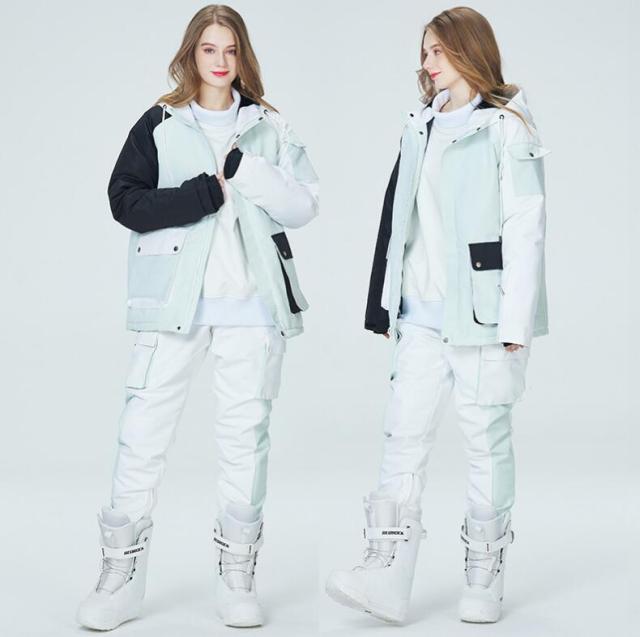 スキー ウェア 2点セット スノボー スノーボードウェア レディーススキーウェア セットアップ スノボー 登山 レインウェア ボード 雪遊び おしゃれ 韓国風 2点セット：ジャケット+パンツ