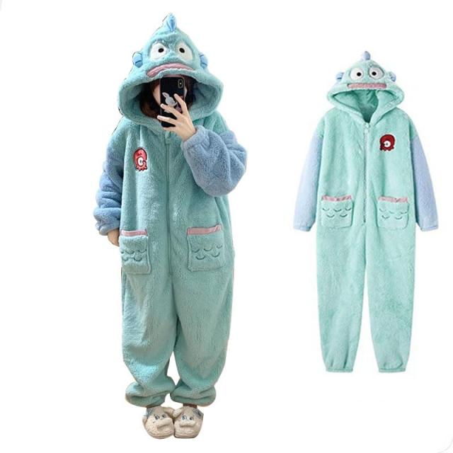 ハンギョドン パジャマ ルームウェア 部屋着 レディース 冬 ふわふわ 可愛い 着ぐるみ 暖かい きぐるみパジャマ 冬 韓国 可愛いパジャマ もこもこ 大人 寝間着 防寒着 寒さ対策 お誕