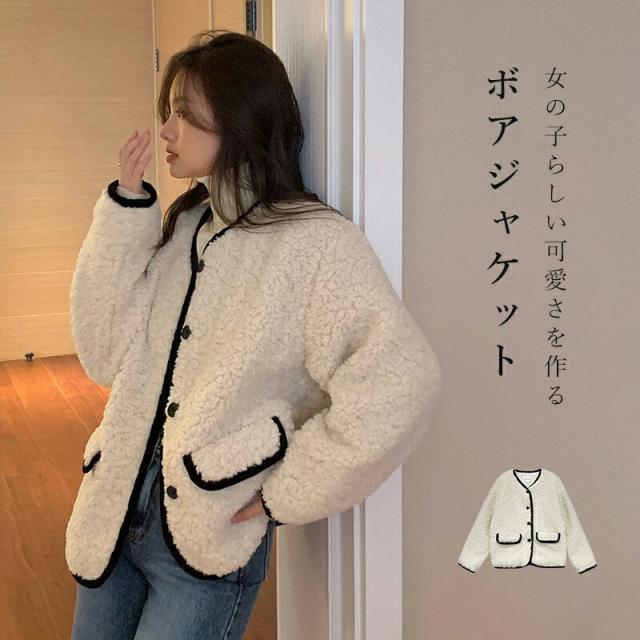 ボアジャケット ブルゾン レディース コート アウター モコモコ 長袖 ボア フリース ジャケット 上着 羽織り シンプル おしゃれ 大人 カジュアル 秋 冬 シンプル ふわふわ もこもこ ふわもこ