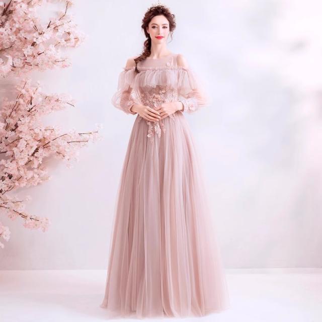 カラードレス ロングドレス 長袖 演奏会用ドレス 演奏会 ピアノ 発表会 パーティードレス 二次会 結婚式 花嫁 大きいサイズ ドレス 大人 ステージ衣装 ワンピース 舞台衣装 コンサート花嫁 披露宴