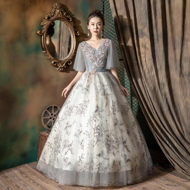 カラードレス ロングドレス 半袖 演奏会用ドレス 演奏会 ピアノ 発表会 パーティードレス 二次会 結婚式 花嫁 大きいサイズ ドレス 大人 ステージ衣装 ワンピース 舞台衣装 コンサート花嫁 披露宴