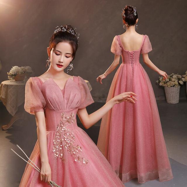 カラードレス ロングドレス 半袖 演奏会用ドレス 演奏会 ピアノ 発表会 パーティードレス 二次会 結婚式 花嫁 大きいサイズ ドレス 大人 ステージ衣装 ワンピース 舞台衣装 コンサート花嫁 披露宴