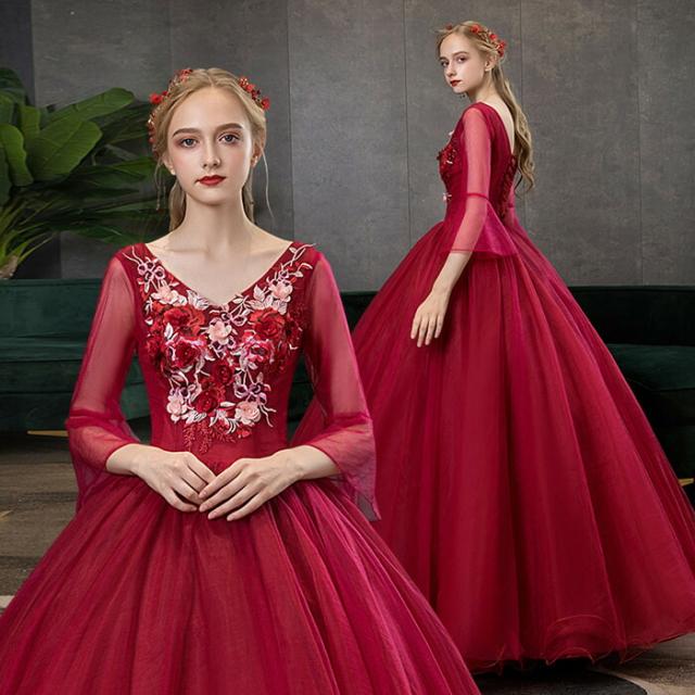 演奏会用ドレス 演奏会 袖あり 長袖 ロングドレス スカート ピアノ 発表会 大きいサイズ ドレス 大人 結婚式 パーティードレス カラードレス ステージ衣装 ワンピース 舞台衣装 コンサート花嫁 披