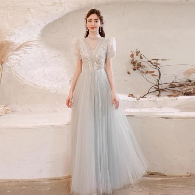 カラードレス 演奏会 ロングドレス 半袖 演奏会用ドレス ウエディングドレス 二次会 結婚式 ピアノ 発表会 大きいサイズ パーティードレス 披露宴 コンサート花嫁