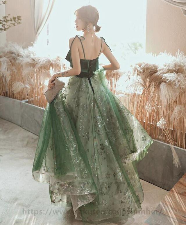 パーティードレス 優雅 ロング 発表会 演奏会 カラードレス 緑 成人式 イブニングドレス 黒 上品 Aライン ウエディングドレス レディース チュール キャミソール ロングドレス結婚式二 ワンピース