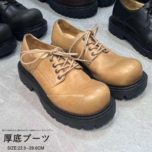 靴 ブーツ メンズ レディース 厚底ラバーソールシューズ ヴィジュアル系 ビジュアル系 くつ チャッカブーツ デザートブーツ ドレスシューズ レースアップ PUレザー 合成皮革 合皮 ローカット