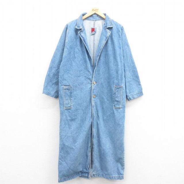 古着 長袖 デニム コート メンズ 00年代 00s ロング丈 コットン 紺 ネイビー Mサイズ 中古 アウター 中古 古着