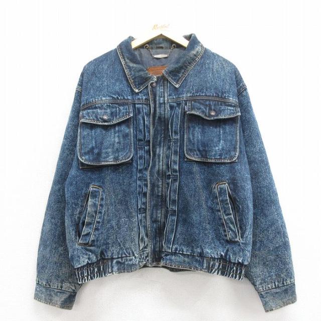 古着 リーバイス Levis 長袖 ジージャン メンズ ケミカルウォッシュ コットン 紺 ネイビー デニム XLサイズ 中古 アウター Gジ 中古 古着