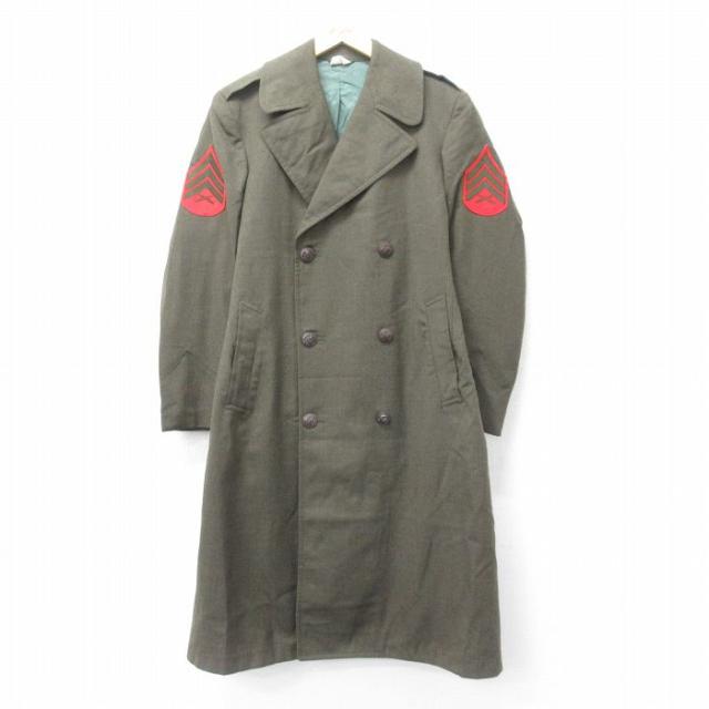 古着 長袖 ビンテージ ミリタリー オーバー コート メンズ 60年代 60s ロング丈 ウール USA製 緑 グリーン Sサイズ 中古 アウ 中古 古着