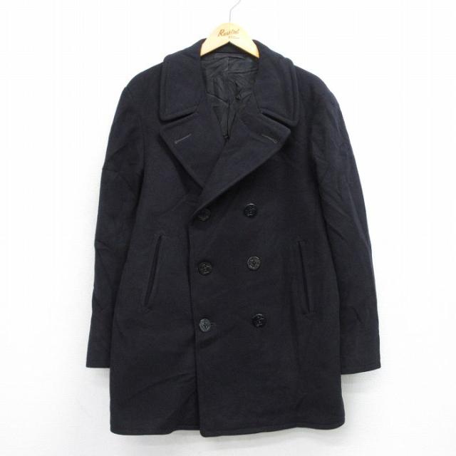古着 長袖 ビンテージ ミリタリー ピーコート Pコート メンズ 60年代 60s USネイビー ロング丈 ウール USA製 濃紺 ネイビー M 中古 古着