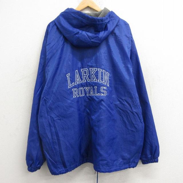 古着 長袖 ナイロン ジャケット パーカー メンズ 00年代 00s LARKIN ROYALS リップストップ ロング丈 青 ブルー 内側 ...