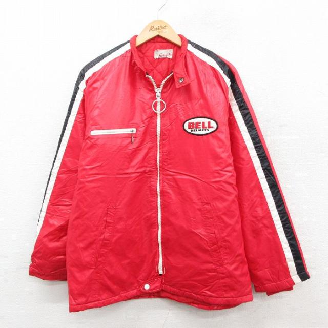 古着 スイングスター 長袖 ナイロン ジャケット メンズ 70年代 70s BELL ラグラン 赤 レッド 内側キルティング Lサイズ 中古  中古 古着