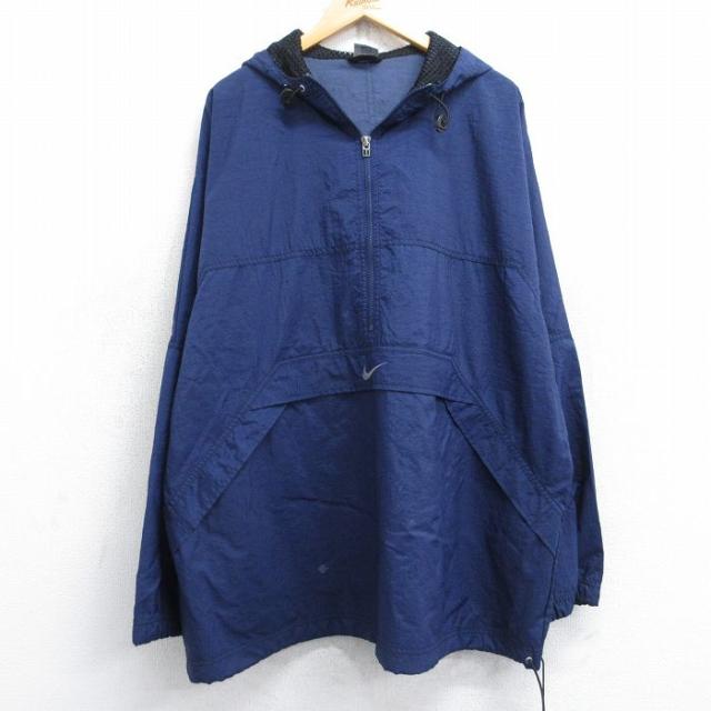 古着 ナイキ NIKE 長袖 ナイロン ジャケット アノラック パーカー メンズ 90年代 90s ワンポイントロゴ センターウォッシュ 大 中古 古着