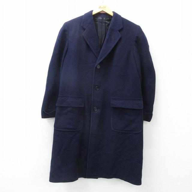 古着 長袖 ビンテージ ウール コート メンズ 70年代 70s USA製 紺 ネイビー spe Lサイズ 中古 アウター 中古 古着