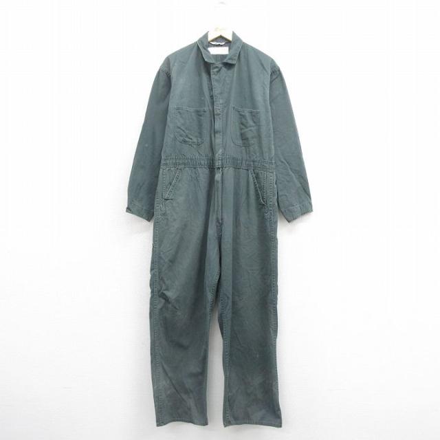 古着 ダブルウェア 長袖 ワーク ツナギ メンズ 80年代 80s 大きいサイズ コの字留め コットン 緑 グリーン W44 中古 オールイ 中古 古着