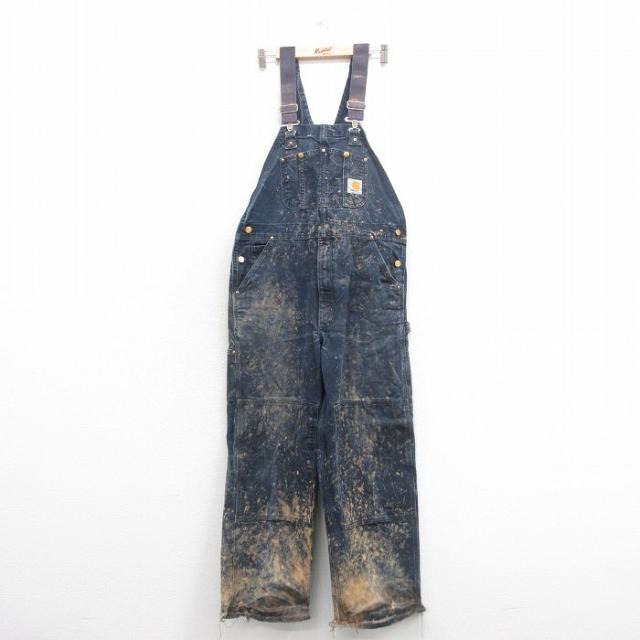 古着 カーハート Carhartt オーバーオール メンズ ダブルニー ダック地 紺 ネイビー W36 中古 ボトムス 中古 古着