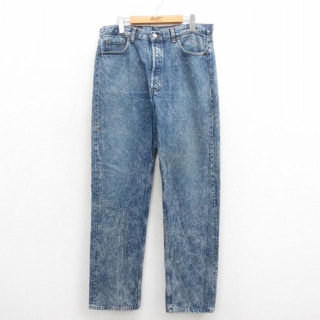 古着 ジーンズ Levis リーバイス 501 メンズ 90年代 90s ケミカルウォッシュ コットン USA製 紺 ネイビー デニム spe W35 中古 中古 古着