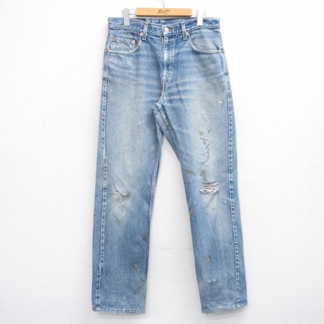 古着 ジーンズ リーバイス Levis 505 メンズ ヒゲ コットン 紺 ネイビー デニム W33 中古 ボトムス ジーパン Gパン ロング パ 中古 古着