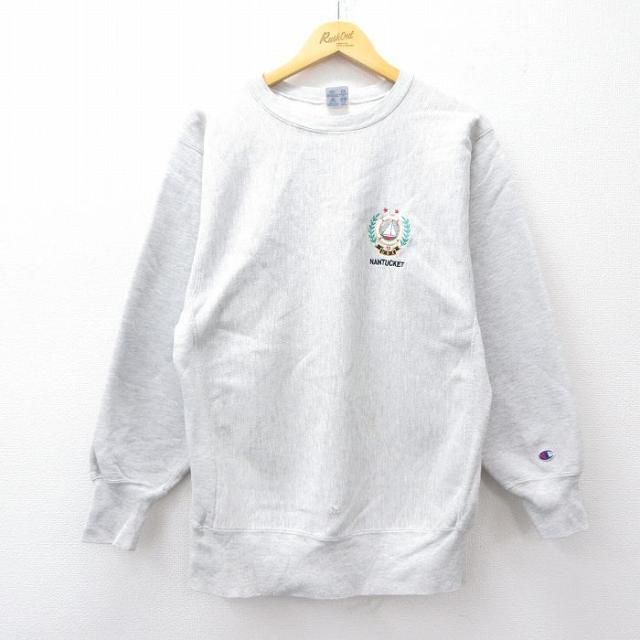 古着 長袖 チャンピオン Champion リバースウィーブ メンズ 90年代 90s ナンタケット クルーネック USA製 薄グレー 霜降り Mサ 中古 古着