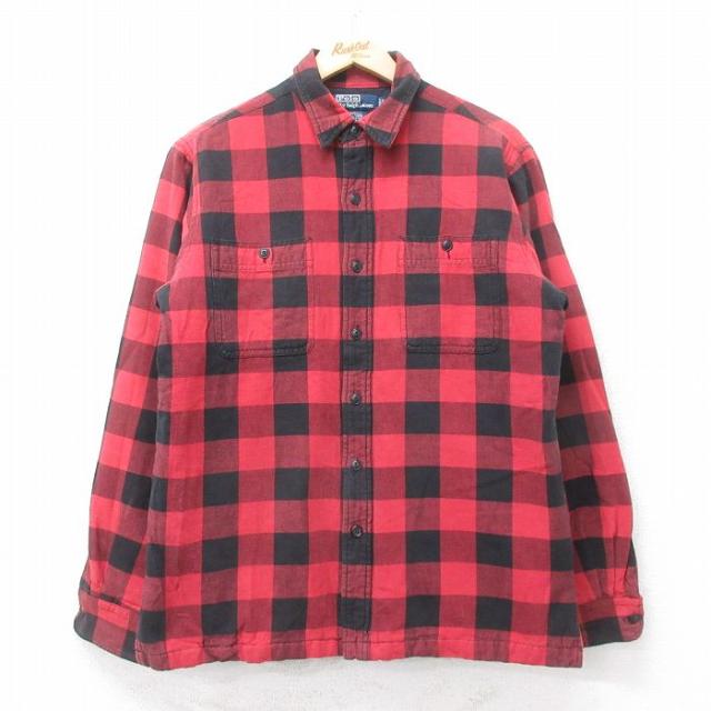古着 ラルフローレン Ralph Lauren 長袖 ブランド シャツ ジャケット メンズ 90年代 90s FARRELL コットン 赤他 レッド バッフ 中古 古着
