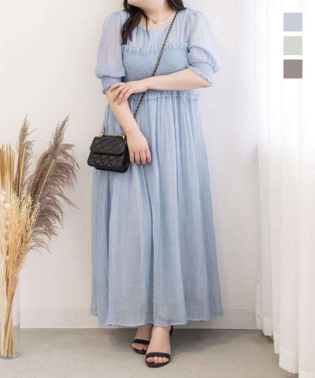 大きいサイズ/レディース/LL/3L/4L/CLETTEオリジナル★レイヤード風シャーリングワンピース