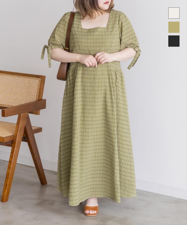 大きいサイズ/レディース/LL/3L/4L/CLETTEオリジナル★袖リボンチェックワンピース