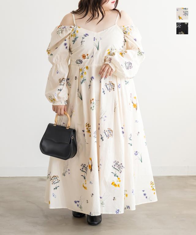 大きいサイズ/レディース/LL/3L/4L/CLETTEオリジナル3WAYスリーブ花柄ロングワンピース