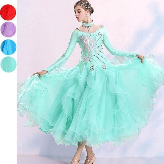 社交ダンスドレス モダンダンス レッスン着 ラテンダンス フラメンコ ルンバ サンバ スタンダード練習着 競技用 発表会用演出服 ワルツ専用ドレス