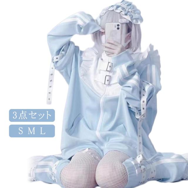 サブカル ショートパンツ ジュニア 水色 地雷系 ブルゾン コート レディース 長袖 ジャケット レッグウォーマー セットアップ 女の子 アイドル 大人 女子 可愛い 原宿系 服 ジ かわいい