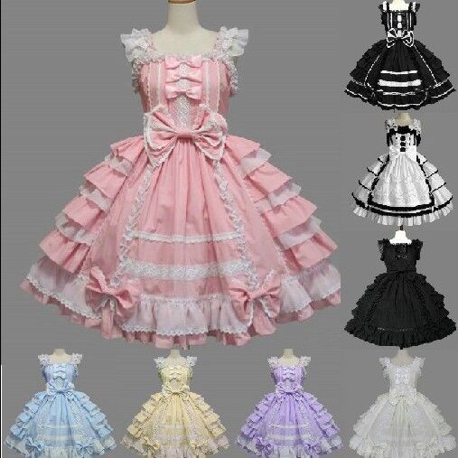 甘いロリータワンピース レース切り替えコットンレースリボンアイドル衣装フリルレイヤーロリータジャンパースカート ロリータ服 lolita ロリータワンピース cosplay 可愛い ゴスロリ 二次元