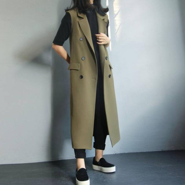 アウター ベスト ジャケット レディース ジレ ノースリーブ 袖なし ロング丈 ダブルボタン 襟つき かわいい おしゃれ かっこいい モード きれいめ 大きいサイズ S M XL 2XL 3XL L