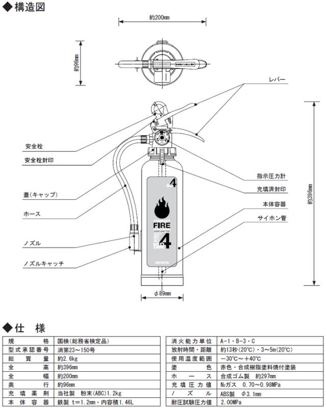 HATSUTA 初田製作所 KLD-4 ABC 蓄圧式粉末消火器4型 (ストップ付き)の通販はau PAY マーケット - ムラウチドットコム | au PAY マーケット－通販サイト