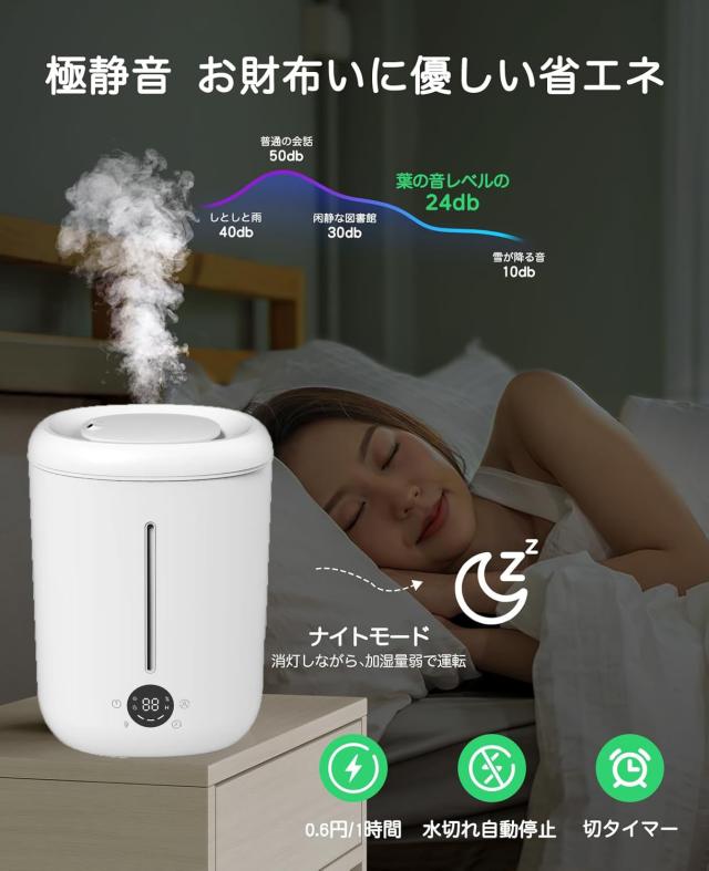 加湿器 ３重除菌・自動湿度調整 大容量 2.8L 卓上 小型 アロマ対応 湿度計機能 超音波式 18畳まで  3段階ミスト量 次亜塩素酸水対応 乾燥対策 上から給水 空焚き防止 切タイマー  PSE認証済