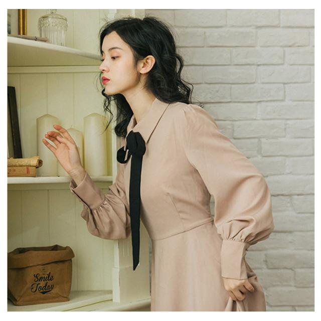 《送料無料》クラシックで上品！ワンピース ロング丈 レディース ロングワンピース マキシワンピース 長袖 クラシックワンピース トレロワンピース マキシ リボン ハイウエスト Aライン 春 秋