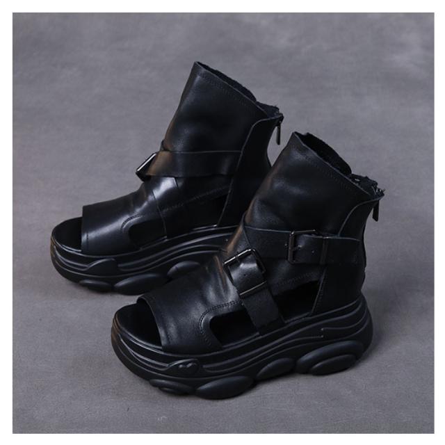 サマーブーツ レディース サンダル 厚底 オープントゥ ハイカット 本革