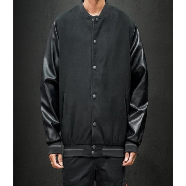 スタジャンメンズおしゃれブランド無地柄黒スタジアムジャンパー