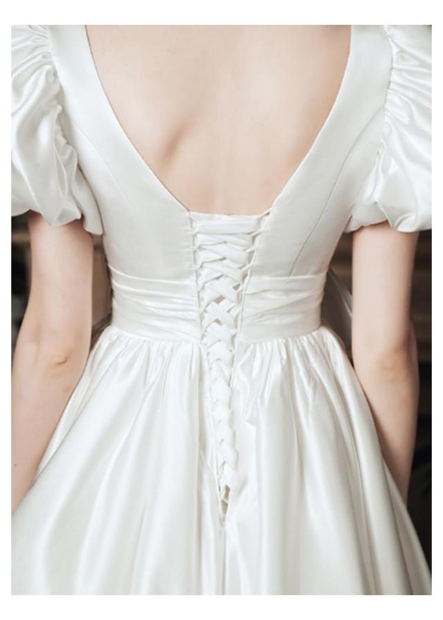 ウエディングドレス ウェディングドレス パフスリーブ 腰リボン